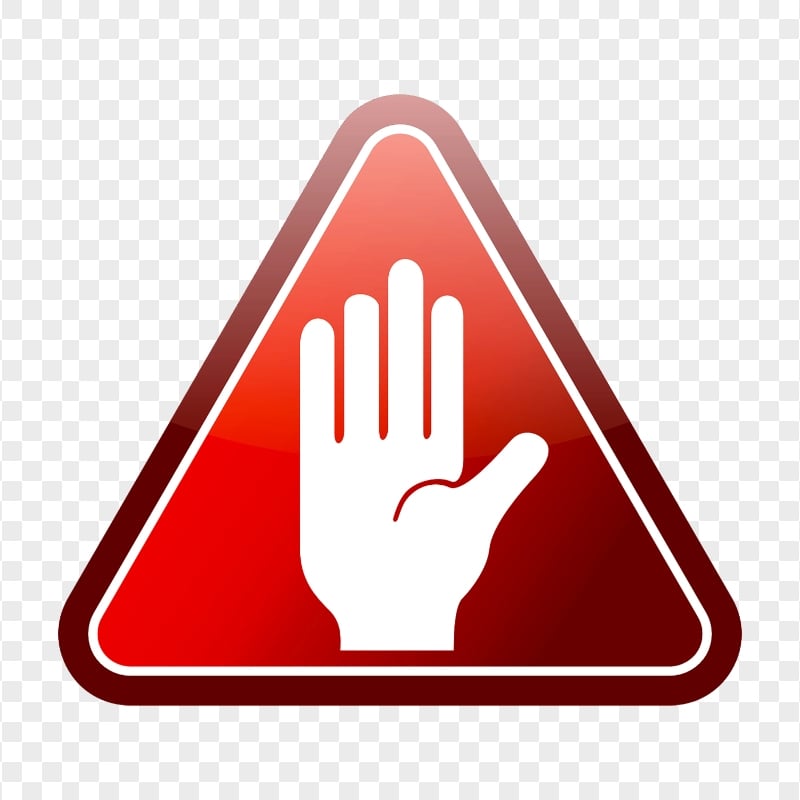 HD White Hand Stop Silhouette On Red Triangle Road Sign PNG | Citypng