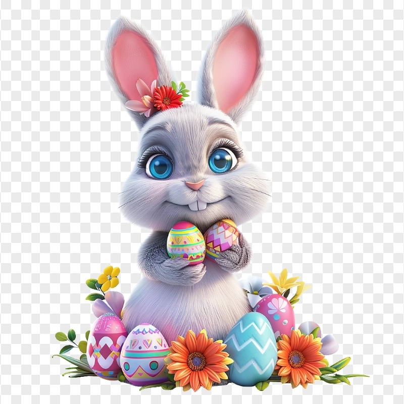 HD Sweet Easter Bunny with Colorful Eggs | Citypng