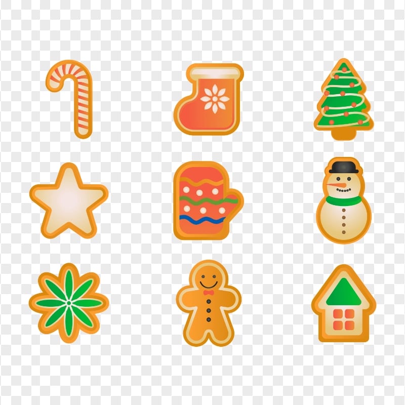 Set Of Cartoon Gingerbread Christmas Icons PNG | Citypng