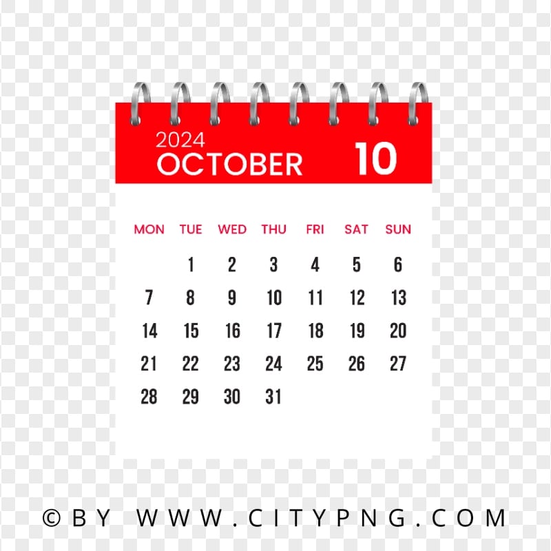 Vector Calendar Page for October 2024 HD Transparent PNG | Citypng