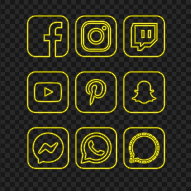 HD Beautiful Yellow Neon Social Media Square Icons PNG | Citypng
