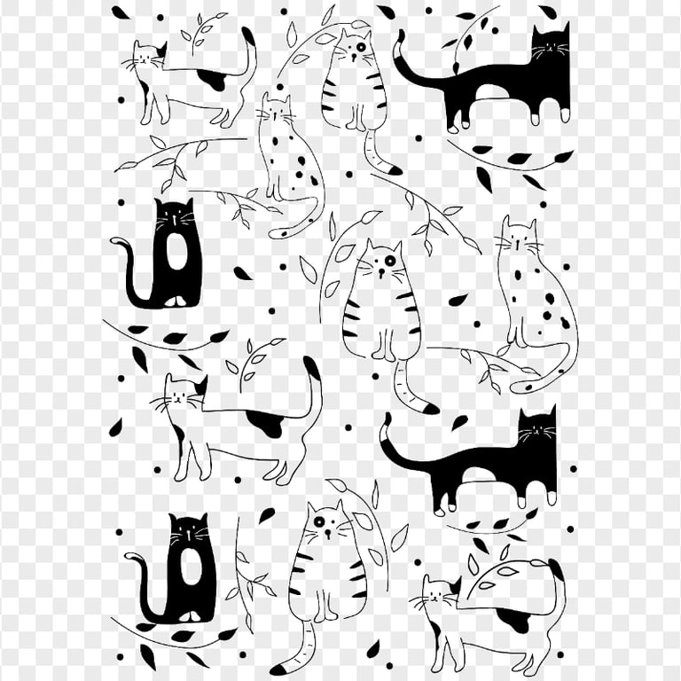 White Drawing Cats Pattern HD PNG | Citypng