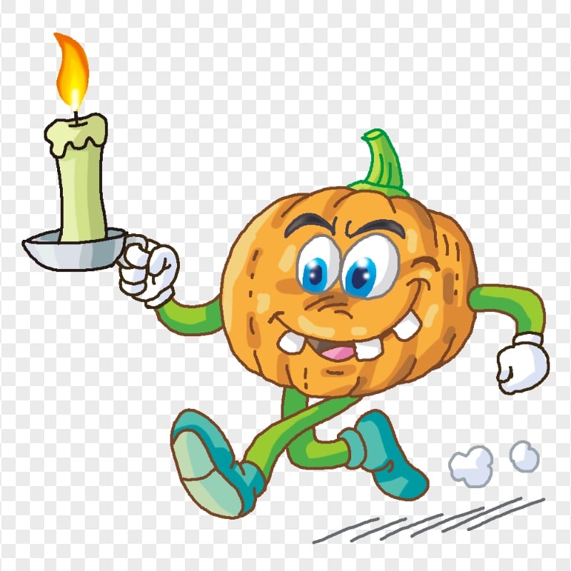 Funny Halloween Cartoon Pumpkin Run Hold Candle | Citypng