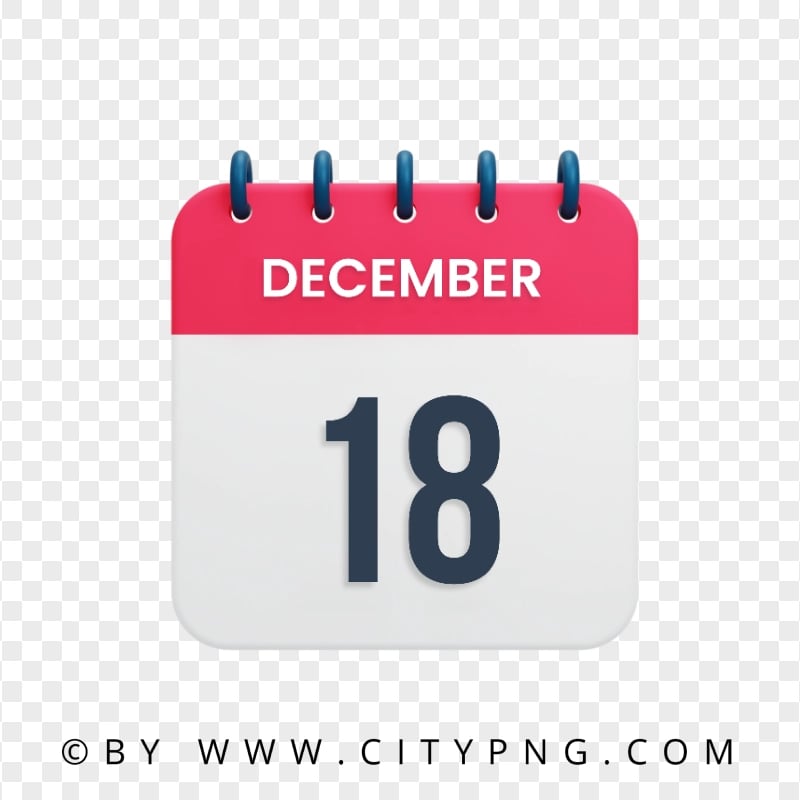 HD 18th December Date Red & White Calendar Icon PNG | Citypng