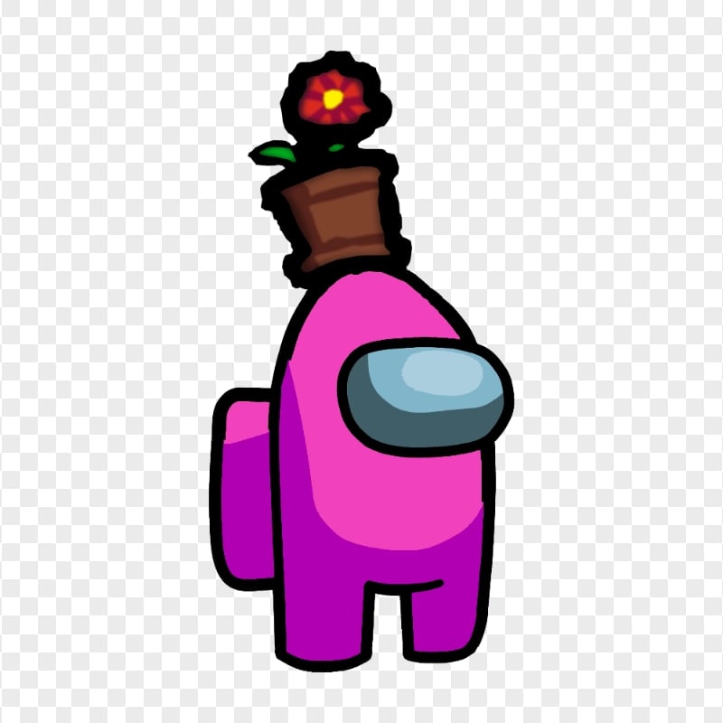 HD Pink Among Us Crewmate Character With Flower Pot On Top PNG | Citypng