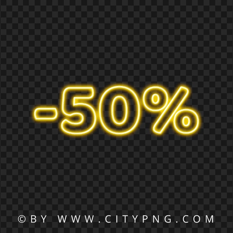 Yellow Neon 50 Percent Discount Sign Logo PNG Image | Citypng