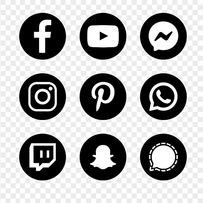 HD Social Media Black & White Round Icons PNG | Citypng