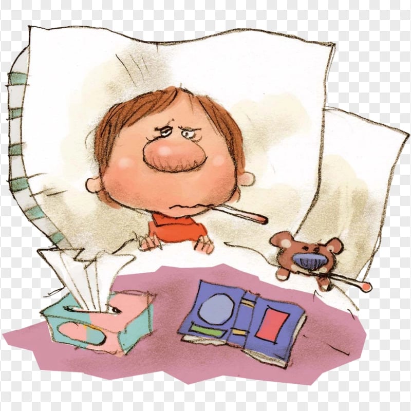 Clipart Animated Sick Child Fever Bed Mouth Thermometer | Citypng