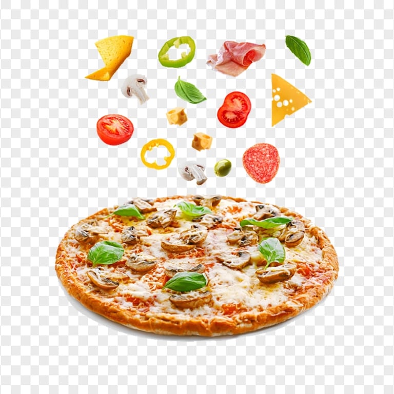 Classic Pizza Falling Ingredients HD Transparent Background | Citypng