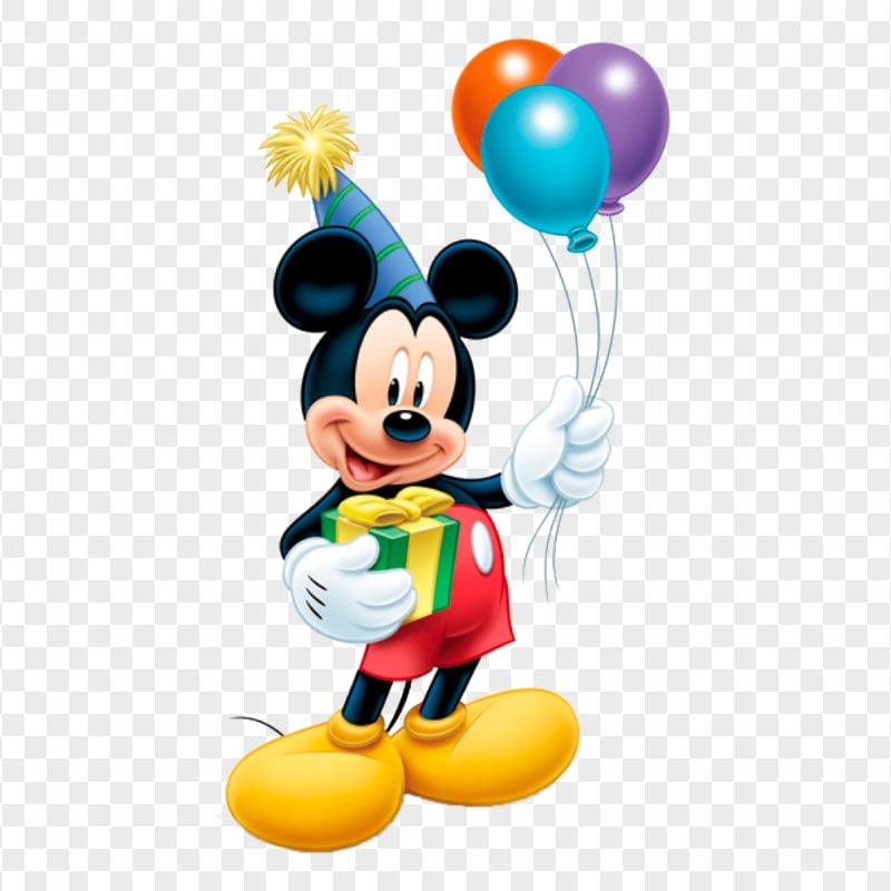Mickey Mouse Holding Balloons And A Gift Box | Citypng