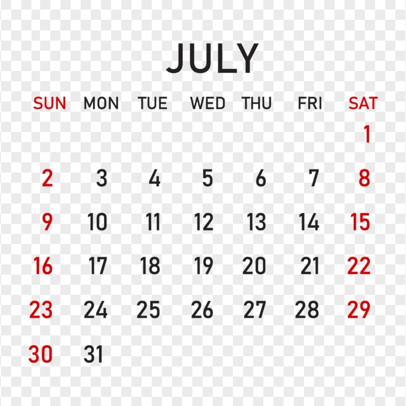 PNG 2023 July Calendar | Citypng