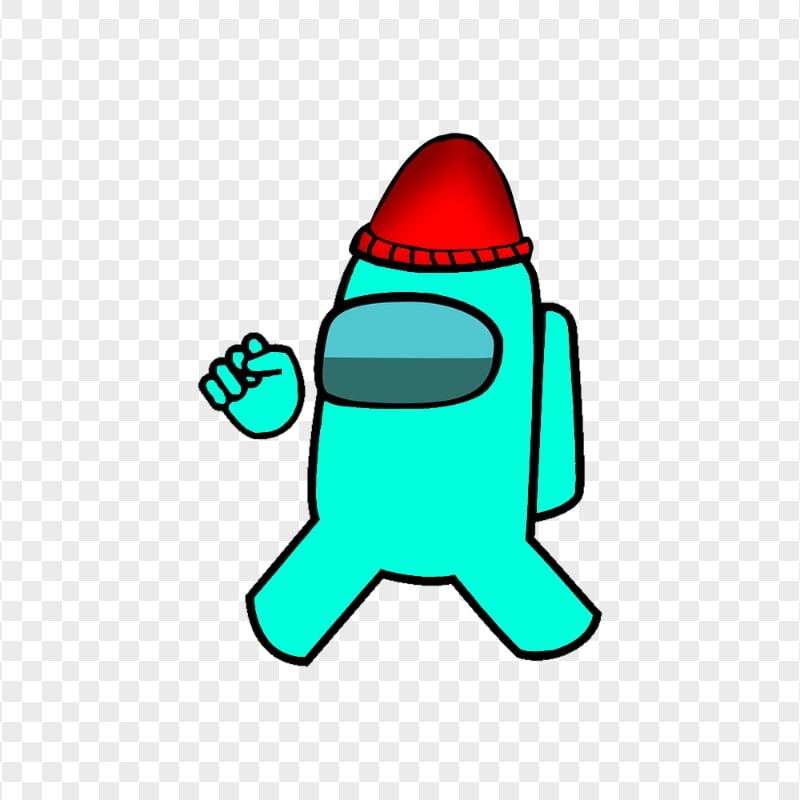 HD Cyan Among Us Character Wear Red Beanie Hat PNG | Citypng