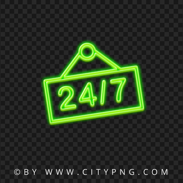 HD 24/7 Green Neon Logo Sign Icon Transparent PNG | Citypng