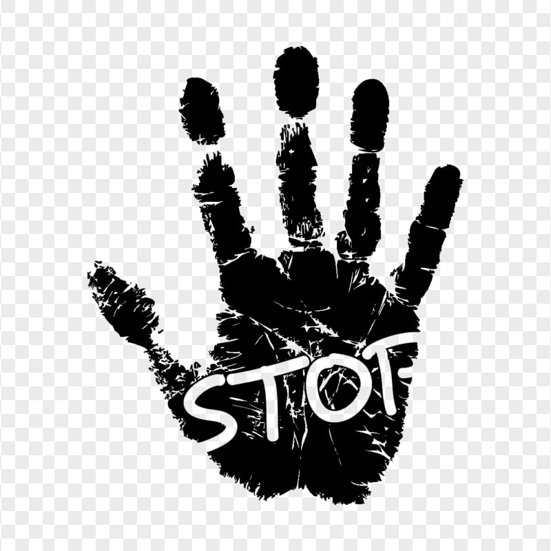 HD Black Hand Print With Outline Stop Word PNG | Citypng