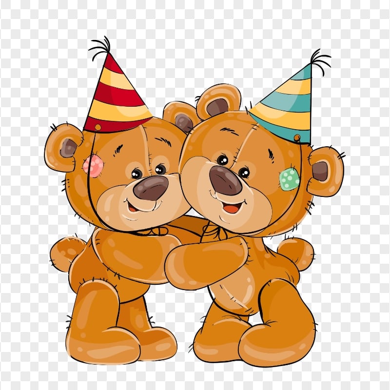 HD Cartoon Two Bears Wearing Birthday Hat PNG | Citypng