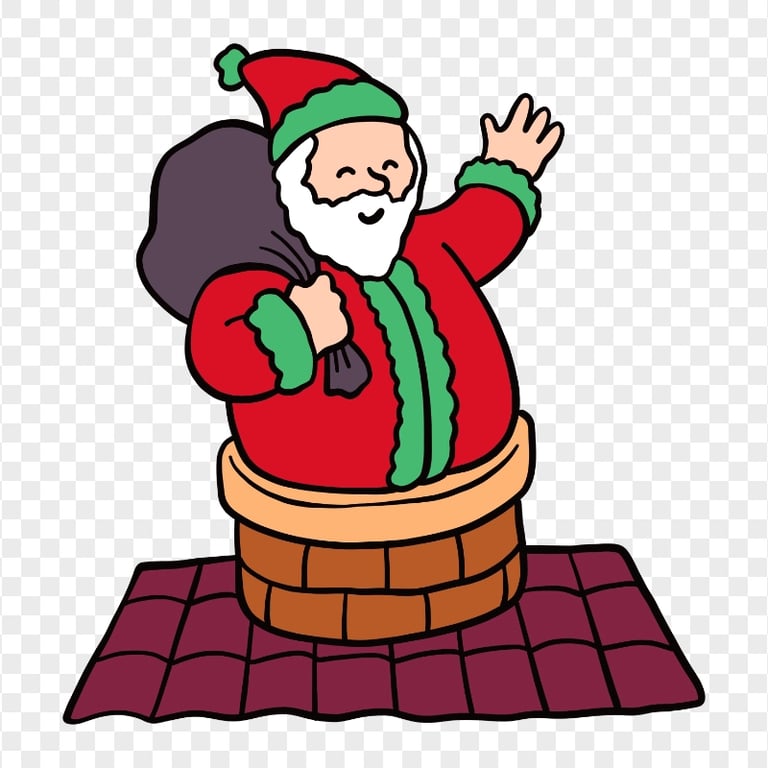 Christmas Santa In Chimney Holding A Gift Box PNG | Citypng