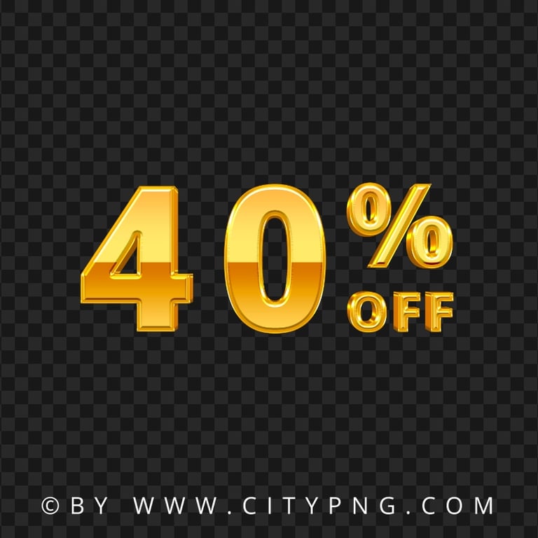 HD Gold 40 Percent OFF Text Sign Logo PNG | Citypng