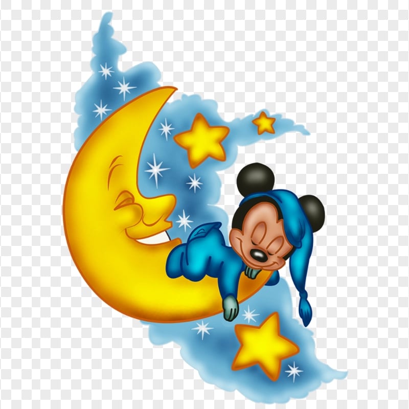 Mickey Mouse Sleeping On The Moon Image PNG | Citypng