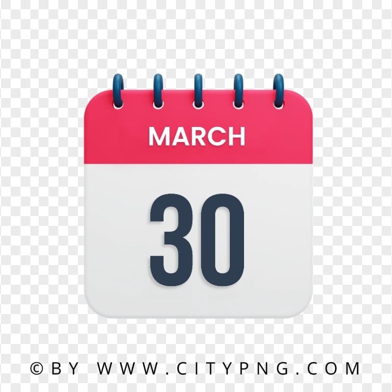 30th March Date Red & White Calendar Icon HD PNG | Citypng