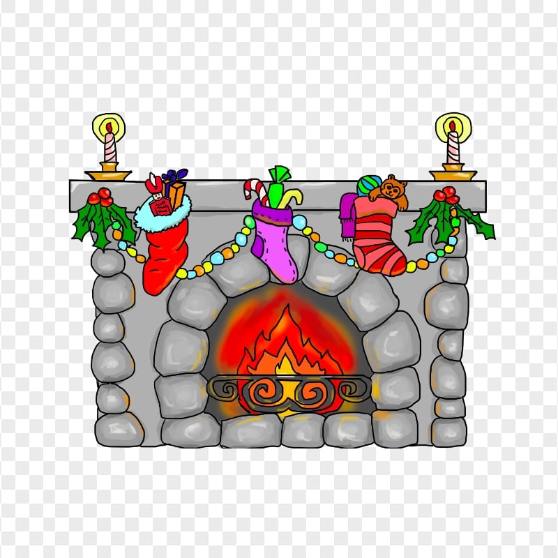 Clipart Cartoon Christmas Stocking Fireplace PNG | Citypng