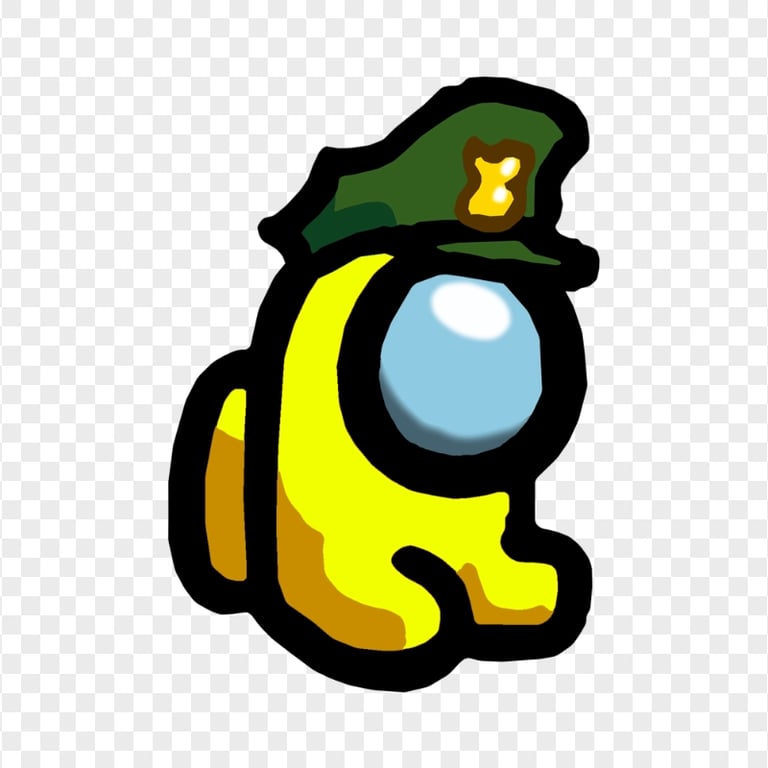 HD Yellow Among Us Character Wear Military Hat PNG | Citypng