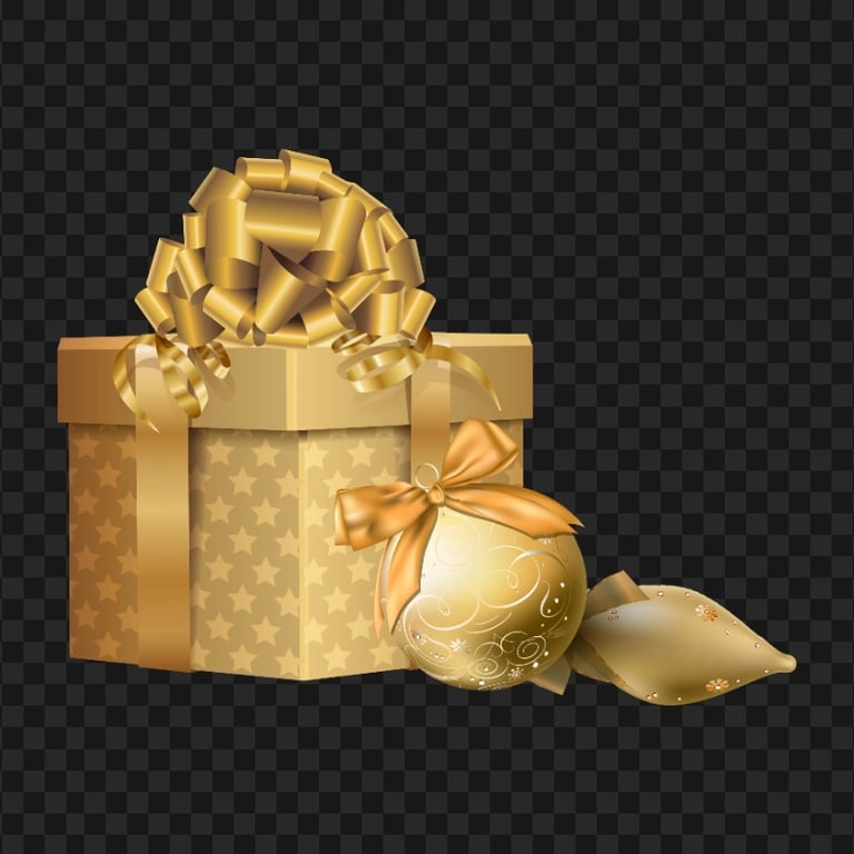 Download Golden Gold Gift Box With Ornament PNG | Citypng
