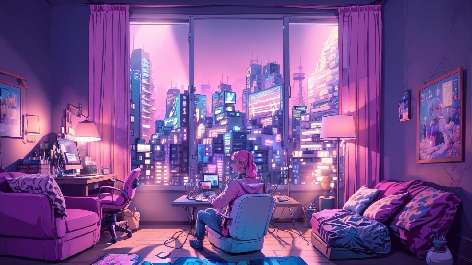 Pink Anime Chill Lofi chill_Sora ｜AI Art LoRA Model | PixAI