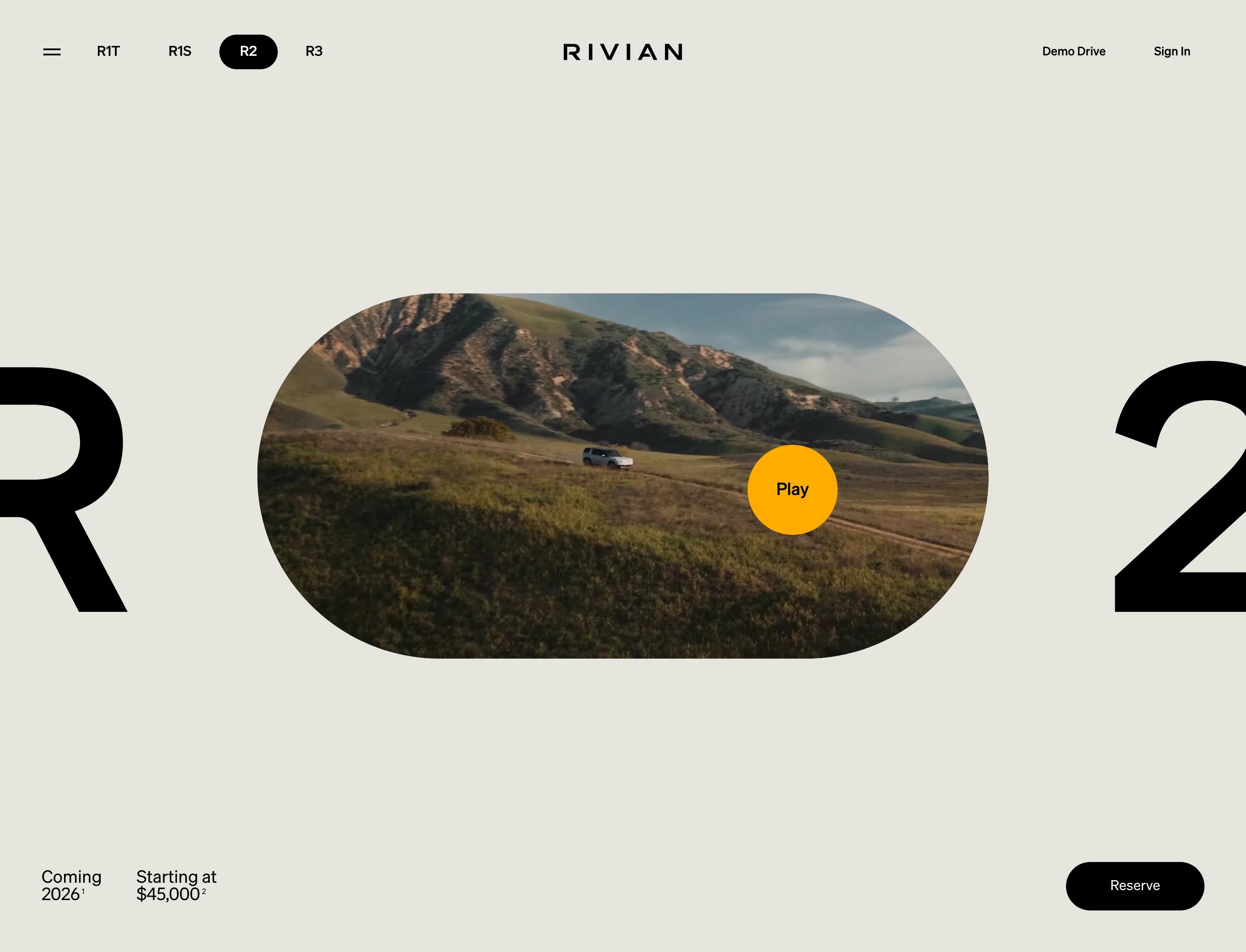 Rivian R2 Page Section Hero | Hero Section Design Design