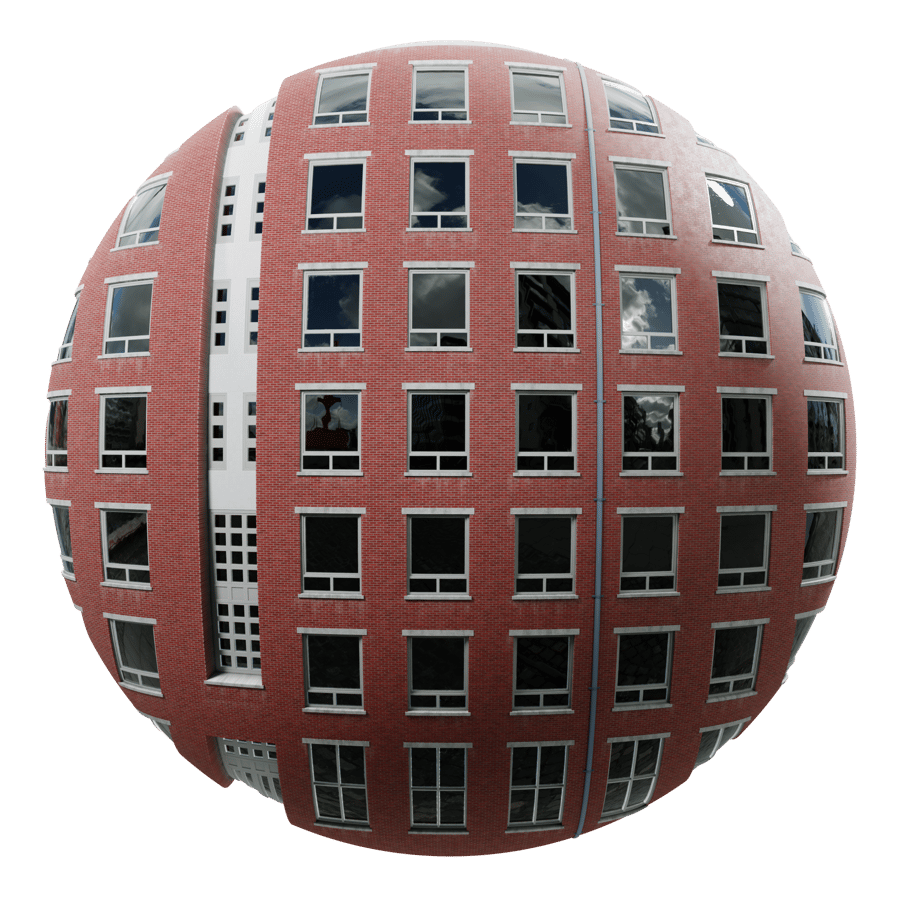Modern Brick Building Facade Wall Aerial Texture, Red - Poliigon