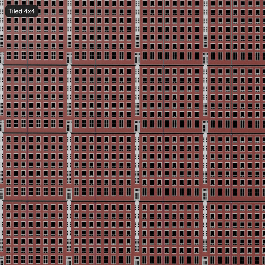 Modern Brick Building Facade Wall Aerial Texture, Red - Poliigon