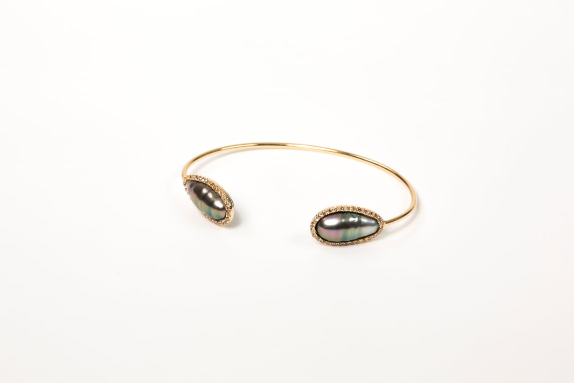 Elegant Tahitian Pearl Bangle Bracelet for Women - Pandora