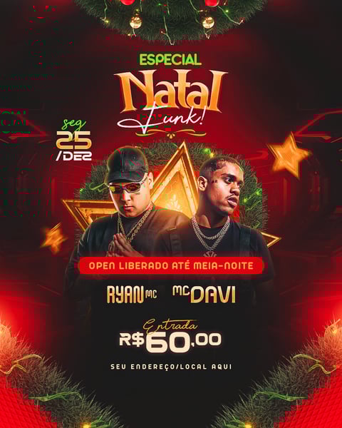 FLYER SHOW DE NATAL FUNK FEED PSD EDITÁVEL | Baixar Design
