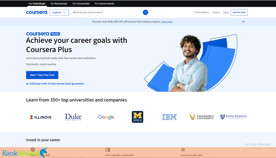 Coursera Plus group buy $99.00 at RankMarket