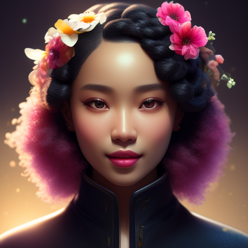 expert-kudu895: Black Woman smiling with posies in her hair.