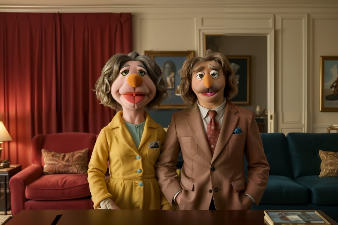 addison: Closeup, Two muppets stand side by side in a portrait in their ...