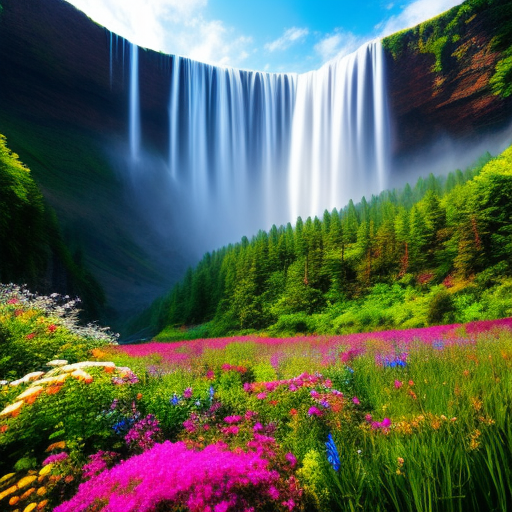 wan-newt910: very beautiful landscape with waterfall and flowers