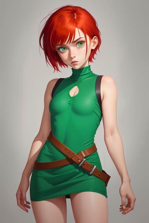 Jaya_Hess: Sheena. A girl with very short cut bright red hair, green ...