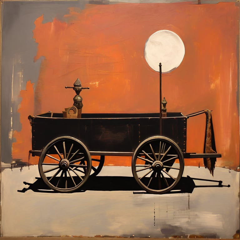 Akrasiel: "An aged, hand-drawn funeral cart, constructed from dark ...