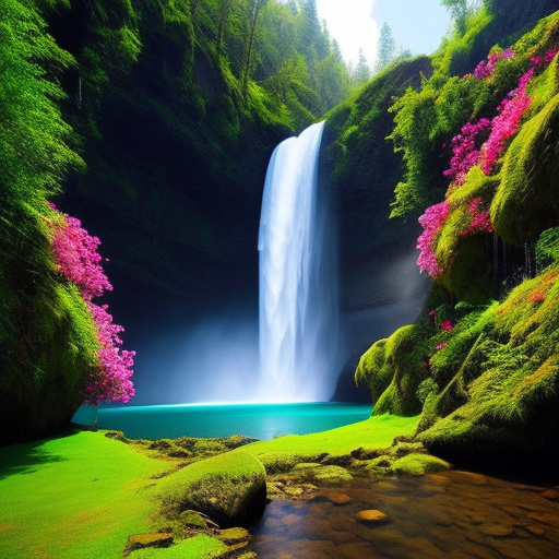 wan-newt910: very beautiful landscape with waterfall and flowers