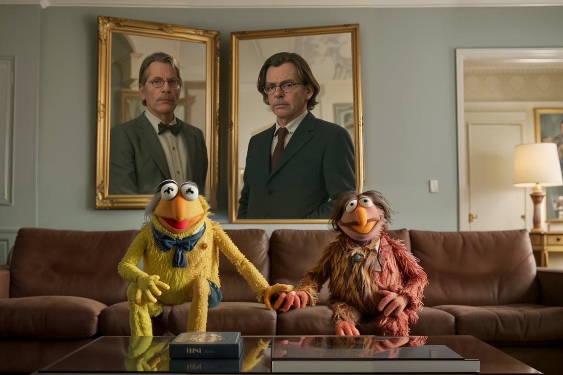 addison: Closeup, Two muppets stand side by side in a portrait in their ...