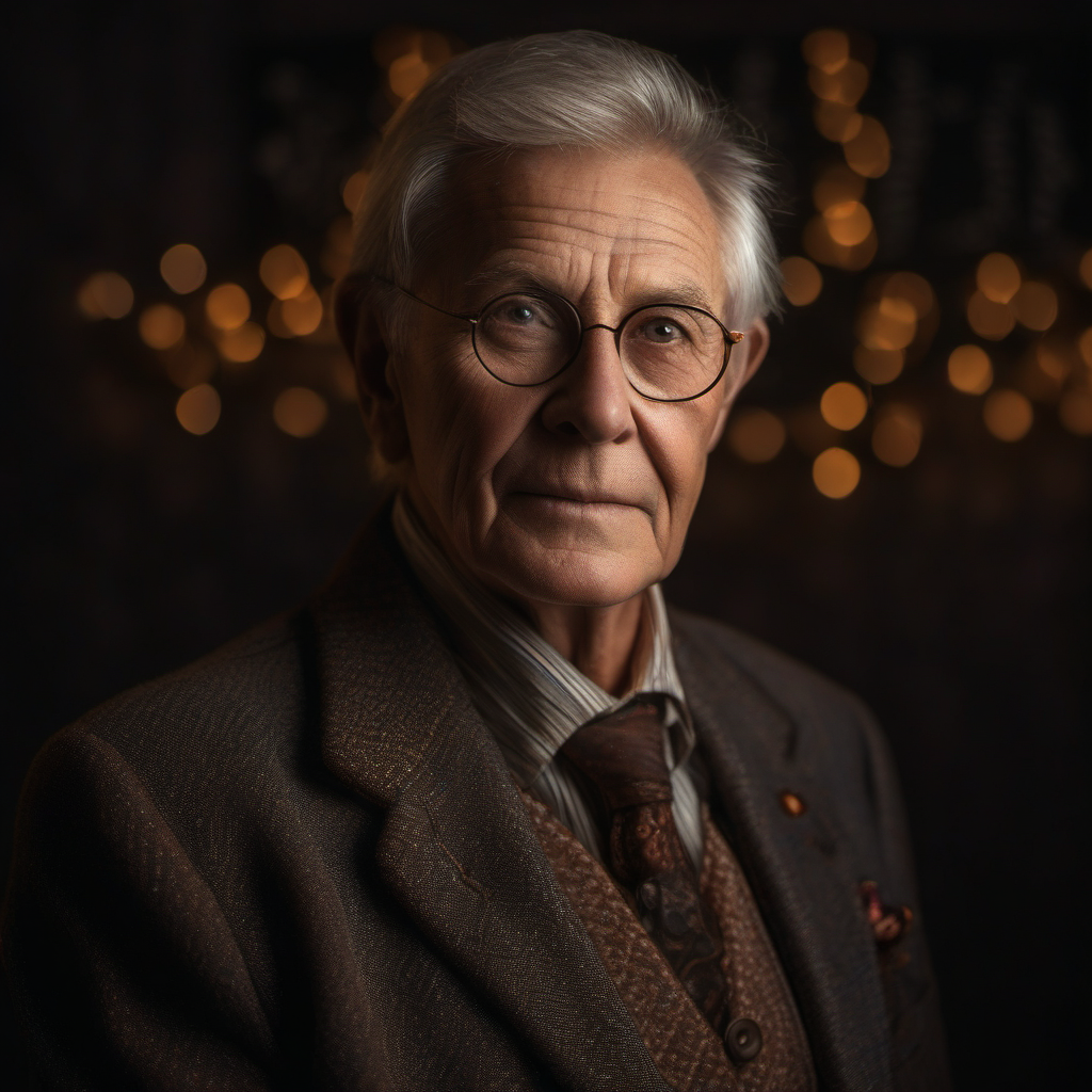 addison: A 64 year old professor wearing a vintage blazer against a ...