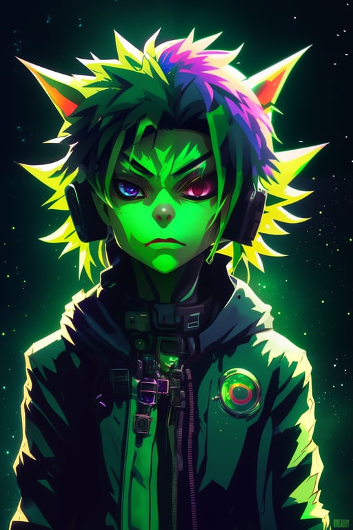 Akrasiel: Anime space goblin. Thief. Snarky anti hero. Green Skin