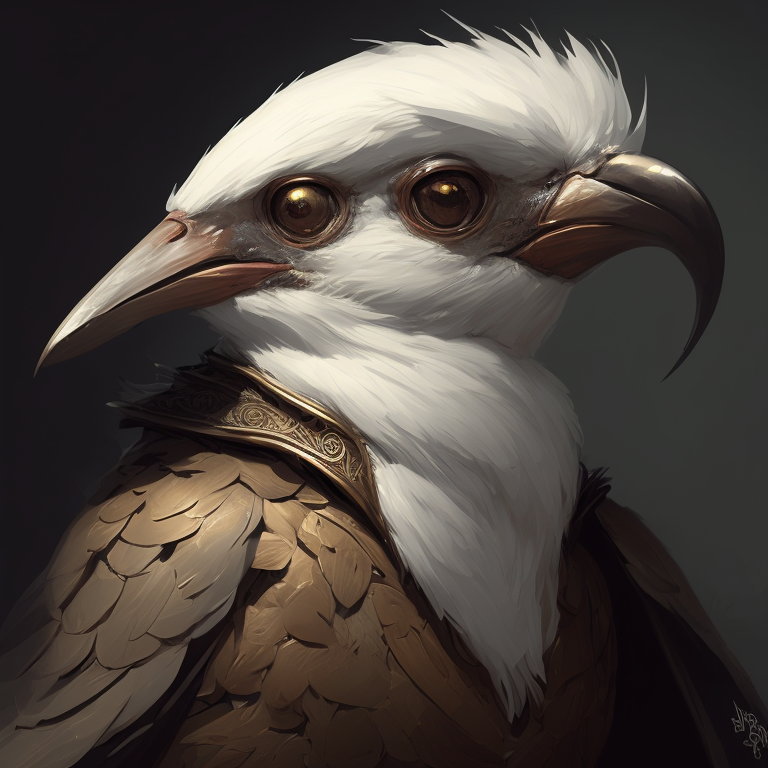 miquaight: anthropomorphic bird. Hood covering their face, but the end ...