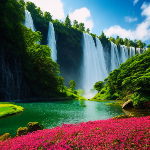 wan-newt910: very beautiful landscape with waterfall and flowers