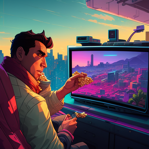 stonedbrasil: eating popcorn holding a tv remote control