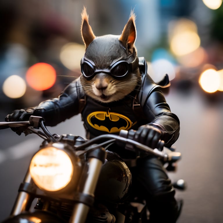 PolyCrumbs: Close-up of a squirrel dressed like batman racing a ...
