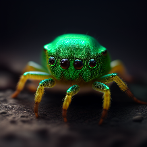 cheery-heron677: a small green carapace spider with long legs