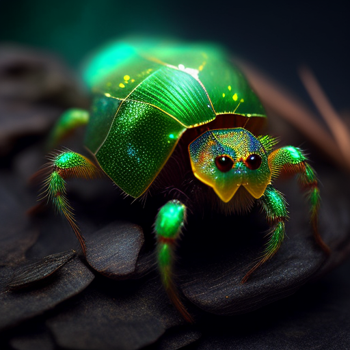 cheery-heron677: a small green carapace spider with long legs