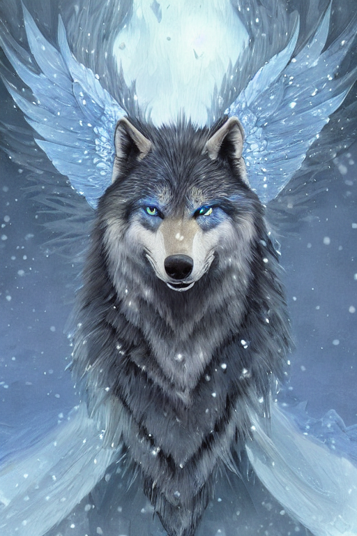 White Wolf With Blue Eyes And Wings