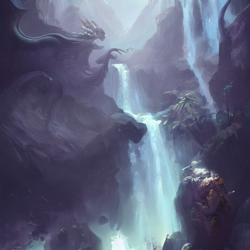 prompthunt: slender dragon relaxing by a waterfall, digital painting ...
